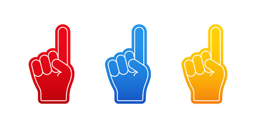 Fan foam fingers set hand with raising Royalty Free Vector