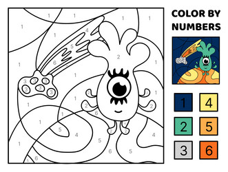 Ufo funny alien color by number coloring page Vector Image