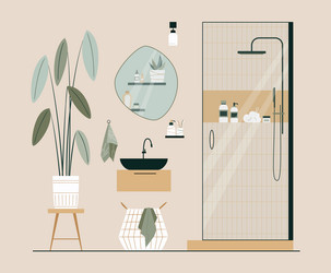 Shower room or bathroom interior design flat Vector Image