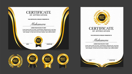 Certificate appreciation template gold and black Vector Image
