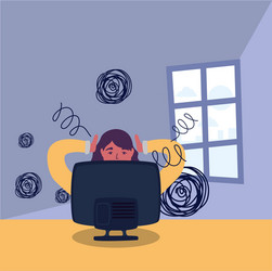 Stressed business woman working in desktop Vector Image