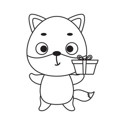 Coloring page cute little fox sitting in gift box Vector Image