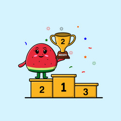 Cute cartoon watermelon character in trophy Vector Image