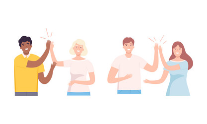 Set of happy people giving high five cheerful Vector Image