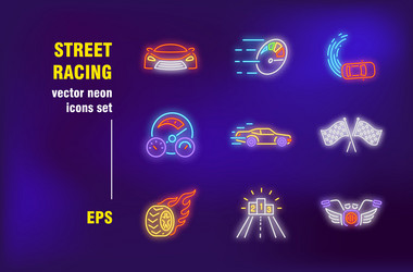 Racing car neon signs set Royalty Free Vector Image