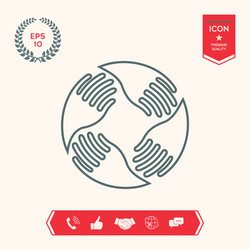 Teamwork hands logo human connection line icon Vector Image