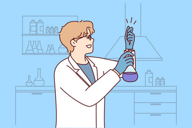 Male scientist holding beakers Royalty Free Vector Image