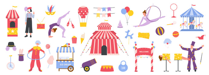 Mimes and clowns circus street artists Royalty Free Vector