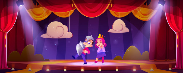 Cartoon theater stage with red curtains Royalty Free Vector