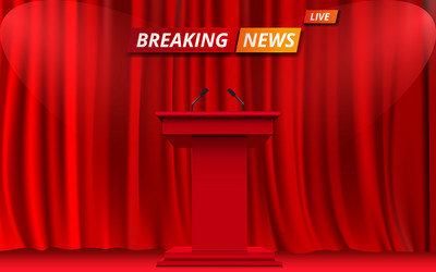 Red announcement podium and curtain on sta Vector Image