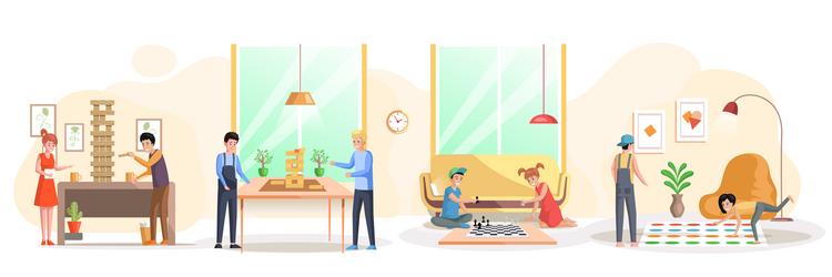 Family playing board game scenes set people Vector Image