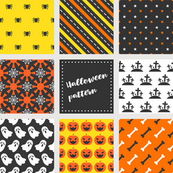 Set of halloween seamless pattern flat design Vector Image