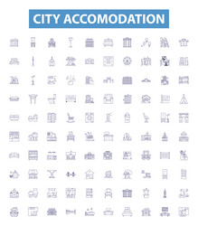 City accommodation line icons signs set design Vector Image