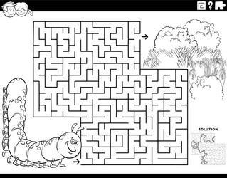 Cartoon maze activity with caterpillar and leaf Vector Image
