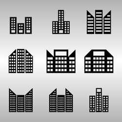 Building black and white icon set Royalty Free Vector Image