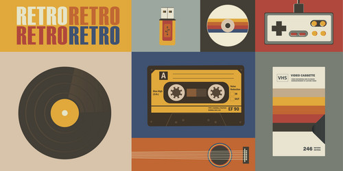 Various old-fashioned items on a retro background Vector Image