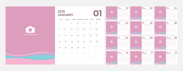 Art school calendar 2019 design Royalty Free Vector Image
