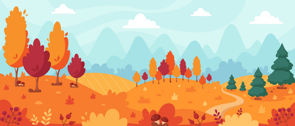 Autumn landscape with trees mountains fields Vector Image