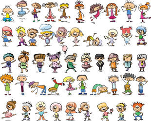 Happy children doodle set funny small kids play Vector Image