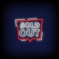 Neon sign sold out with brick wall background vect