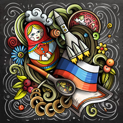 Russia traditional things colorful poster Vector Image
