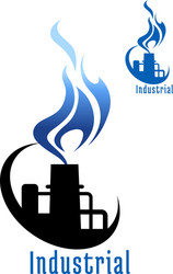 Silhouette of refinery factory with blue flame Vector Image