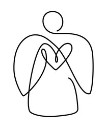 Simple angel with wings continuous line Royalty Free Vector