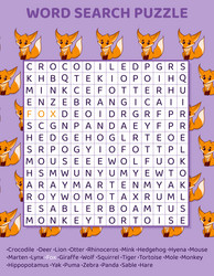 Word search puzzle for kids with african animals Vector Image