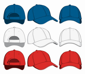 Set caps front back and side view Royalty Free Vector Image