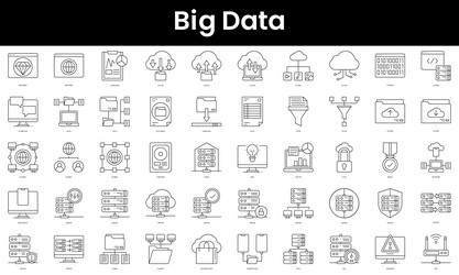 Set of outline data centres icons minimalist thin Vector Image