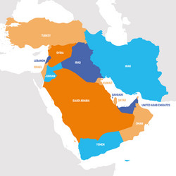 West asia region map countries in western Vector Image