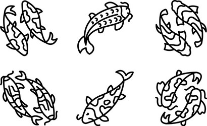 Koi carp icons set outline Royalty Free Vector Image