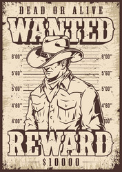 Wanted man vintage sticker monochrome Royalty Free Vector