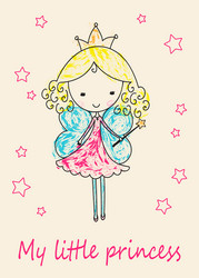Cute fairy with magic wand flying girl princess Vector Image