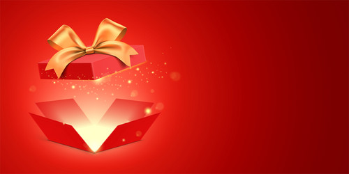 Gift box gold and red ribbon Royalty Free Vector Image