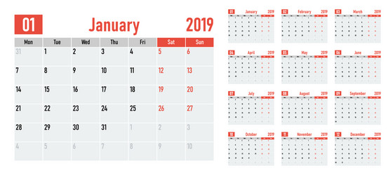 Public holidays for the usa calendar 2019 Vector Image