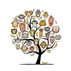 Monkey family tree sketch for your design Vector Image