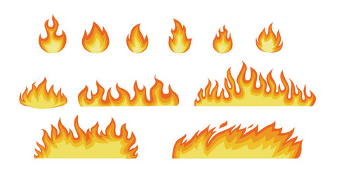 Cartoon fire flames set isolated on white Vector Image