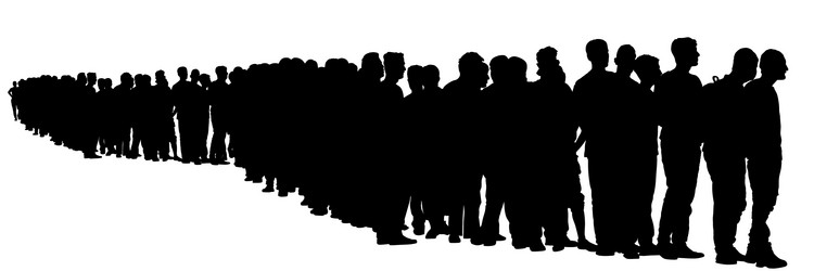 Big crowd people go queue stand in line Royalty Free Vector