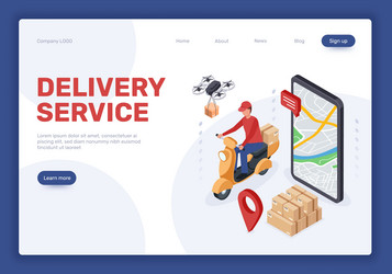 Online food delivery app banner set with couriers Vector Image