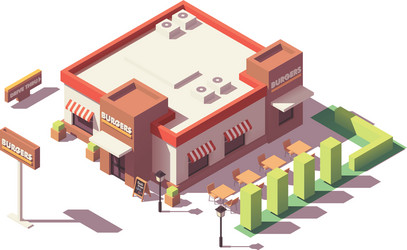 Isometric low poly fast food restaurant Royalty Free Vector