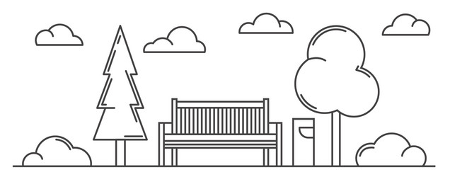 Bench in park near tree and lantern one line Vector Image