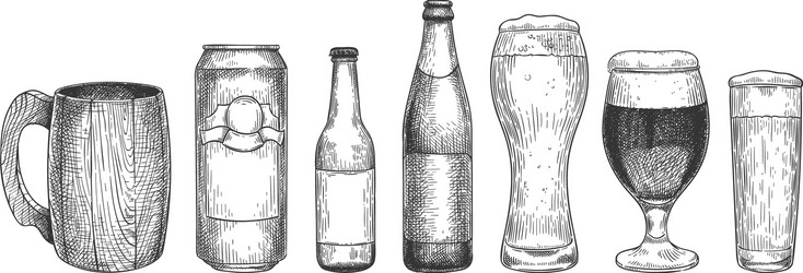 Hand drawn beer sketch beer glasses mugs Vector Image