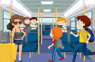 Scene with many people using public transportation