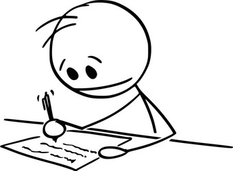 Man or businessman writing with pencil on sheet Vector Image