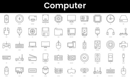 Set of outline gaming pc icons minimalist thin Vector Image
