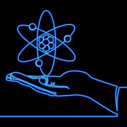 Continuous line drawing hand with atom concept Vector Image