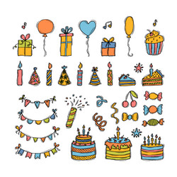 Hand drawn birthday elements set of party Vector Image