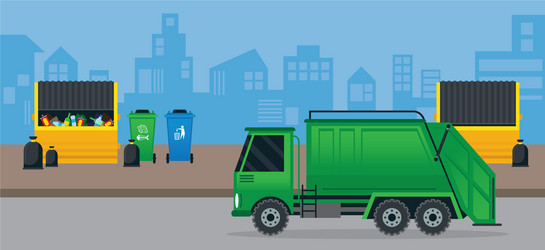 Waste collection truck bin dumpster sweeper Vector Image
