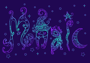 Fantasy word magic color page Royalty Free Vector Image